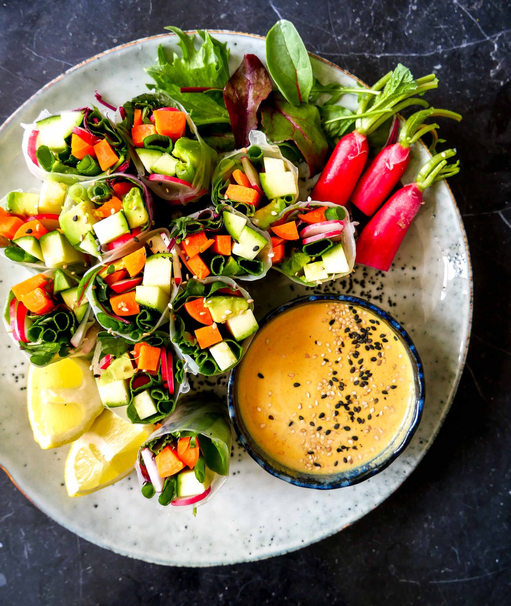 Vegetable Rice Paper Rolls – Vegan recipe served with Peanut Sauce